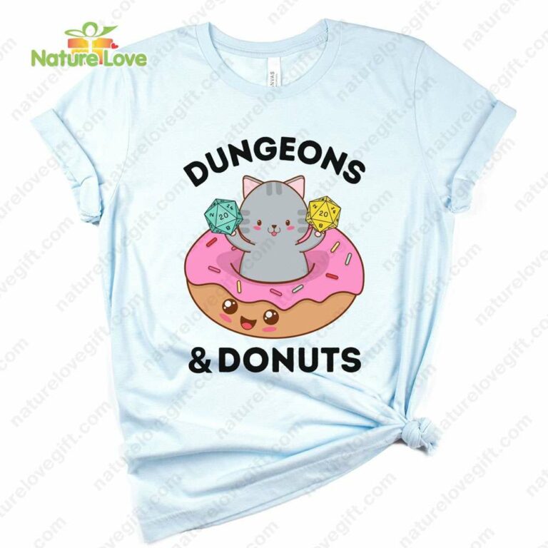 Dungeons and Donuts Cat Dice Shirt DnD Dungeons and Dragons DM Gift ...