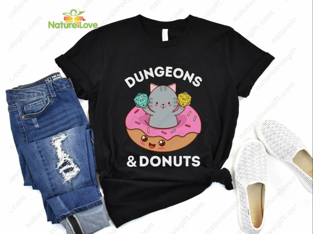 Dungeons and Donuts Cat Dice Shirt DnD Dungeons and Dragons DM Gift ...
