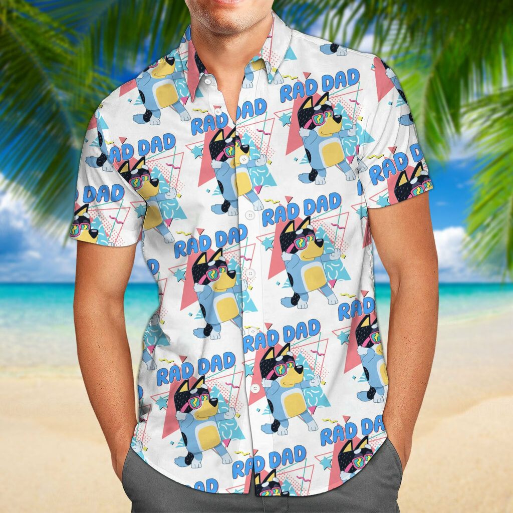 Bluey Rad Dad Hawaiian Shirt Bluey Dad Button Bluey And Bingo Fathers ...