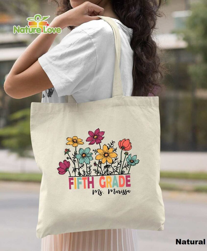 Custom Floral Fifth Grade Teacher Tote Bag With Name Gift For 5th Grade ...