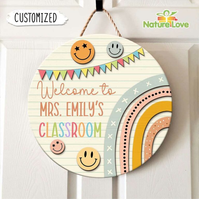 Boho Rainbow Custom Name Teacher Door Sign 3D Wooden Hanger For ...