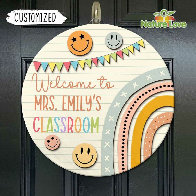 Boho Rainbow Custom Name Teacher Door Sign 3D Wooden Hanger For ...