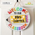 Personalized Teacher Door Sign Wooden Pencil Classroom Door Hanger Back ...