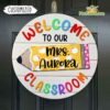 Personalized Teacher Door Sign Wooden Pencil Classroom Door Hanger Back ...