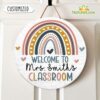 Rainbow Personalized Teacher Door Sign Boho Classroom Door Hanger Back ...