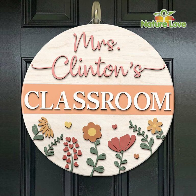 Wildflower Custom Teacher Door Sign Wooden Classroom Door Hanger Back ...