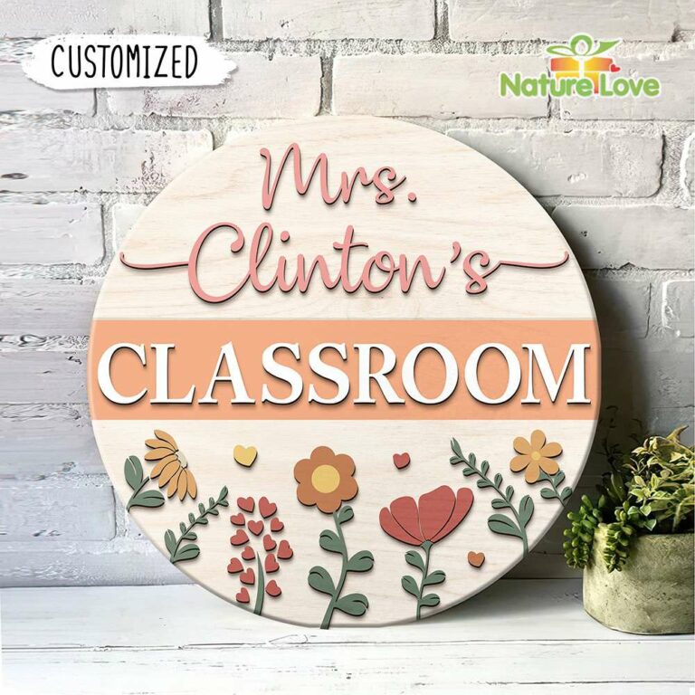 Wildflower Custom Teacher Door Sign Wooden Classroom Door Hanger Back ...