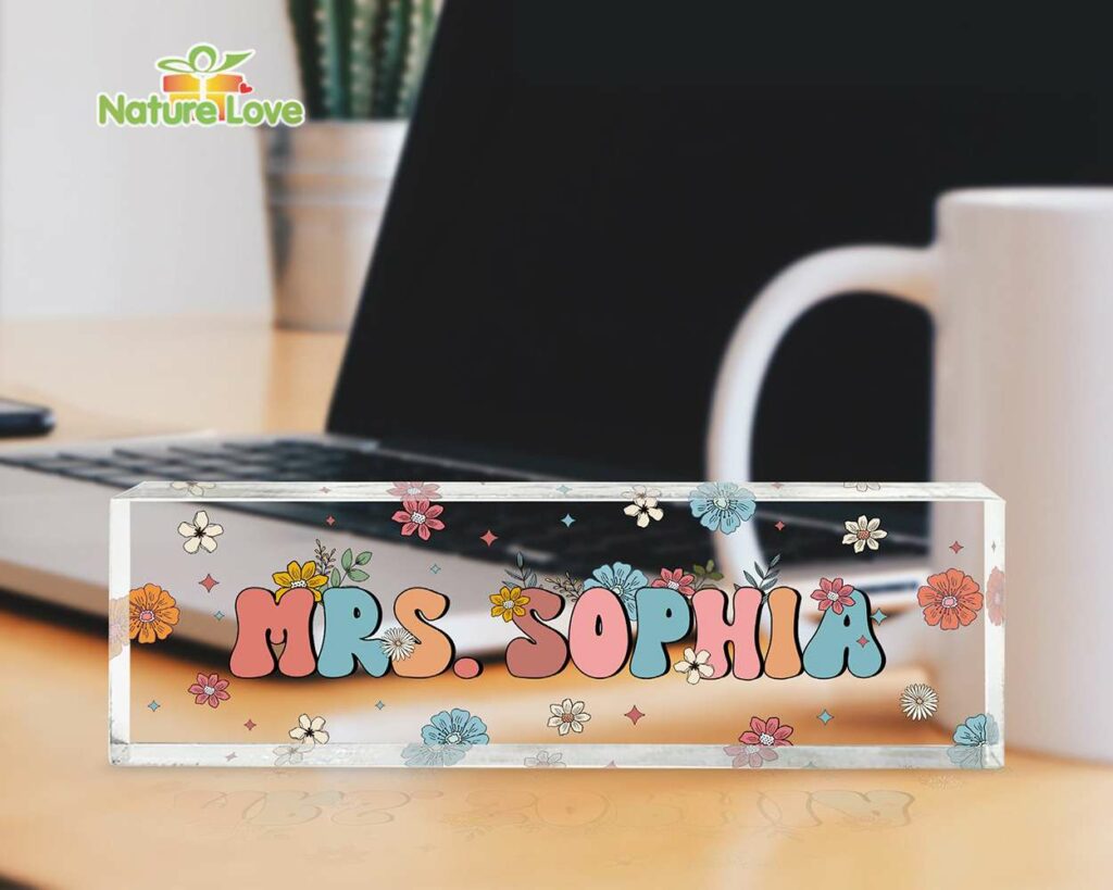Personalized Teacher Name Plate Floral Desk Sign Acrylic Plaque Back To ...