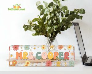Little Flower Custom Teacher Name Plate Acrylic Desk Plaque Decor Back ...