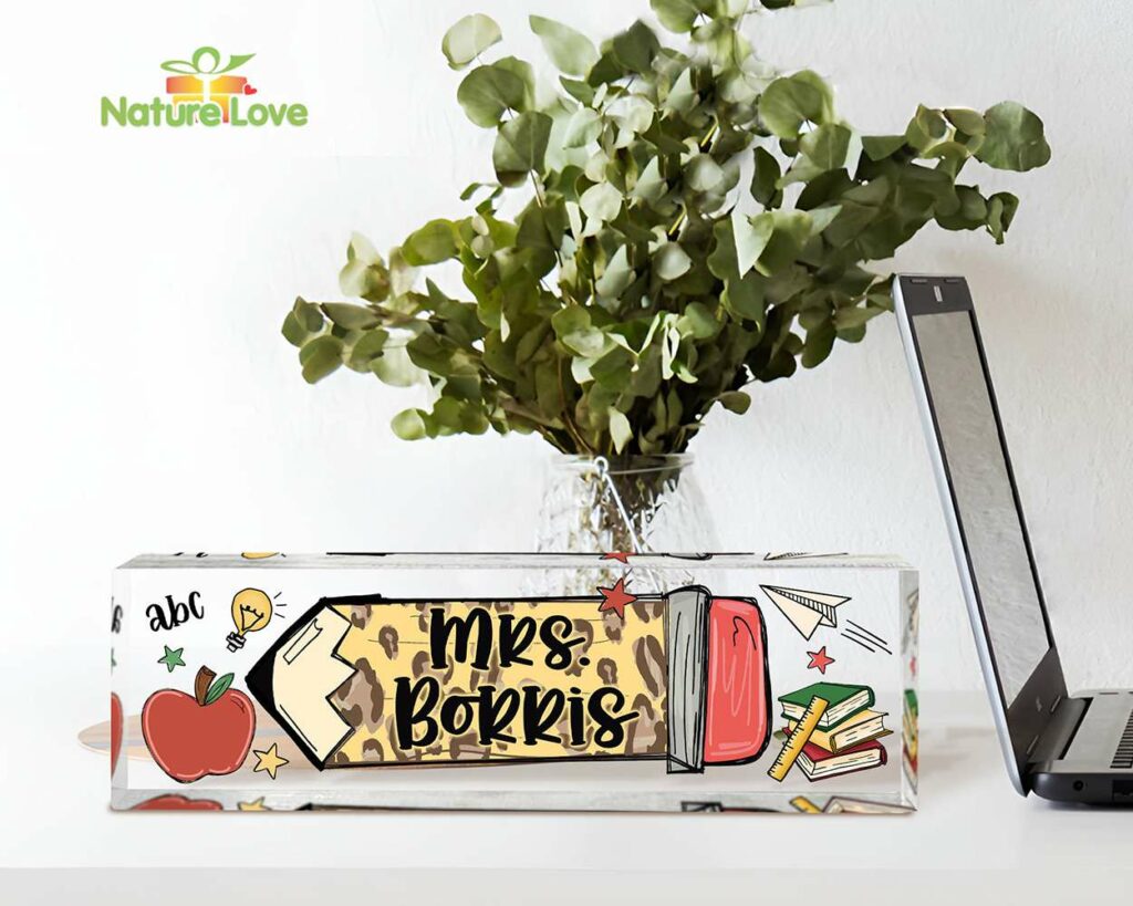 Pencil Teacher Desk Name Plate Personalized Acrylic Plaque Back To ...