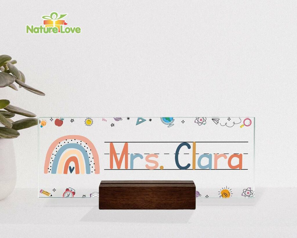 Rainbow Custom Teacher Name Acrylic Desk Plate Personalized Back To ...
