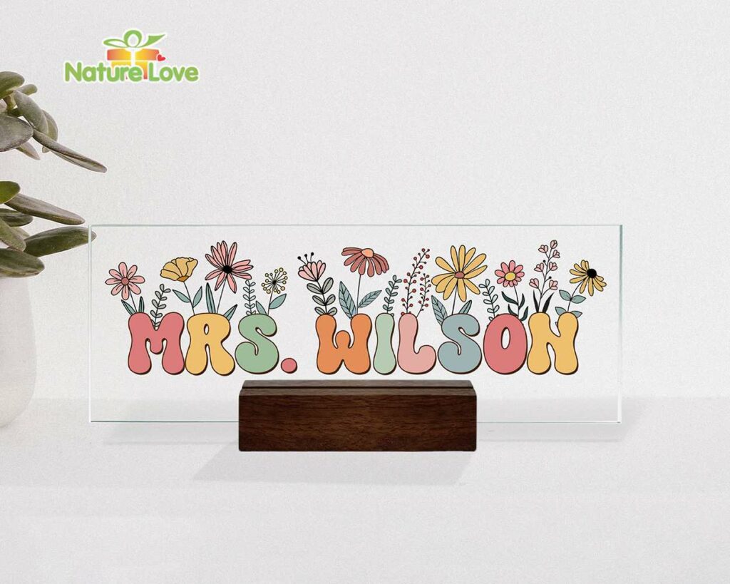 Wildflower Acrylic Name Plate Personalized Teacher Sign For Desk Back ...