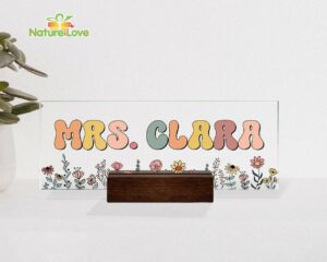 Wildflower Blooming Teacher Name Custom Acrylic Name Plate For Desk 1st ...