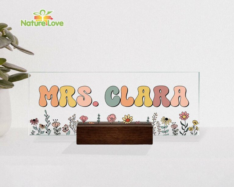 Wildflower Blooming Teacher Name Custom Acrylic Name Plate For Desk 1st ...
