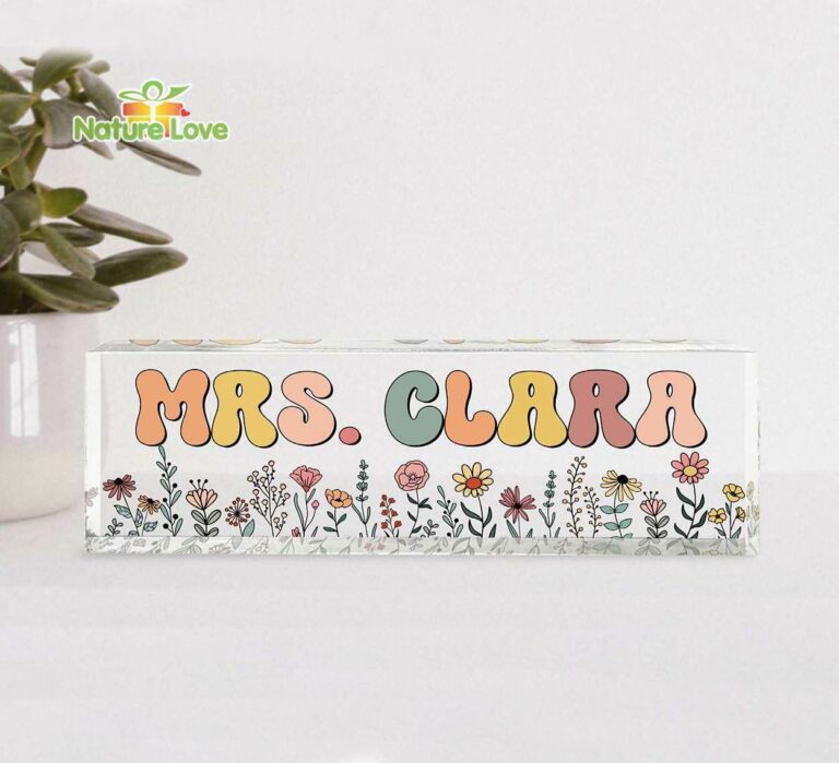 Wildflower Blooming Teacher Name Custom Acrylic Name Plate For Desk 1st ...