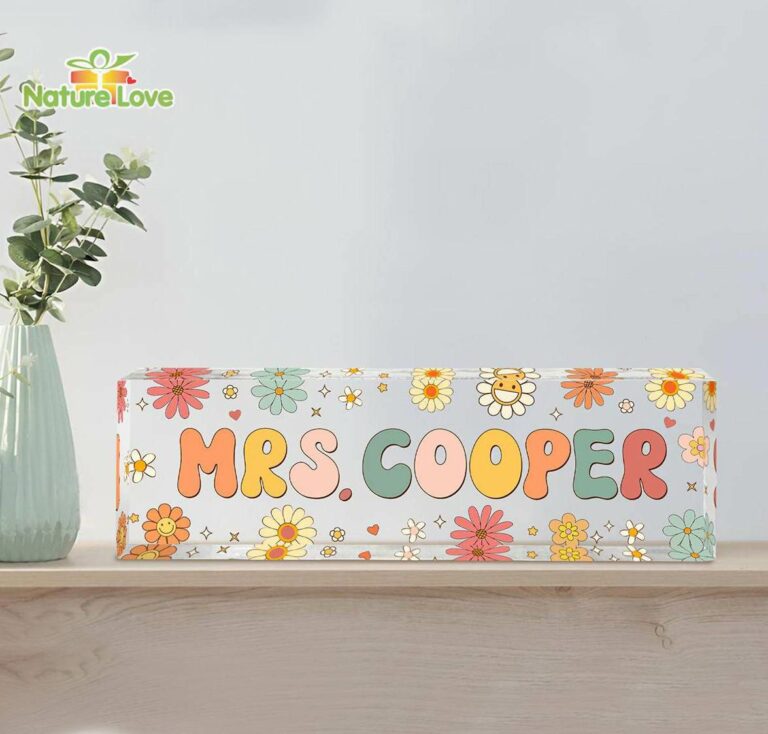 Little Flower Custom Teacher Name Plate Acrylic Desk Plaque Decor Back ...