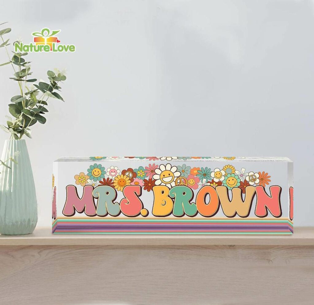 Smiling Flower Teacher Desk Name Custom Acrylic Plaque Accessories For ...