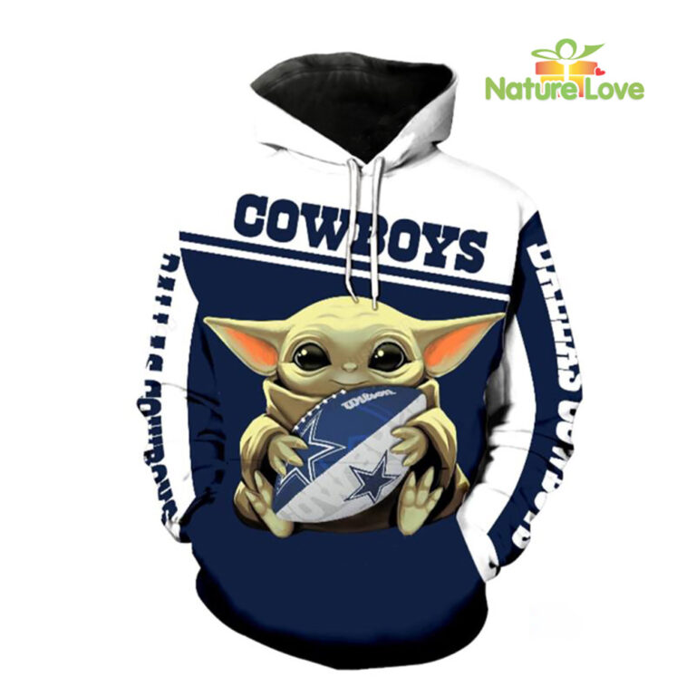 Dallas Cowboys Baby Yoda Holding Football NFL Hoodie Gifts For Fans ...