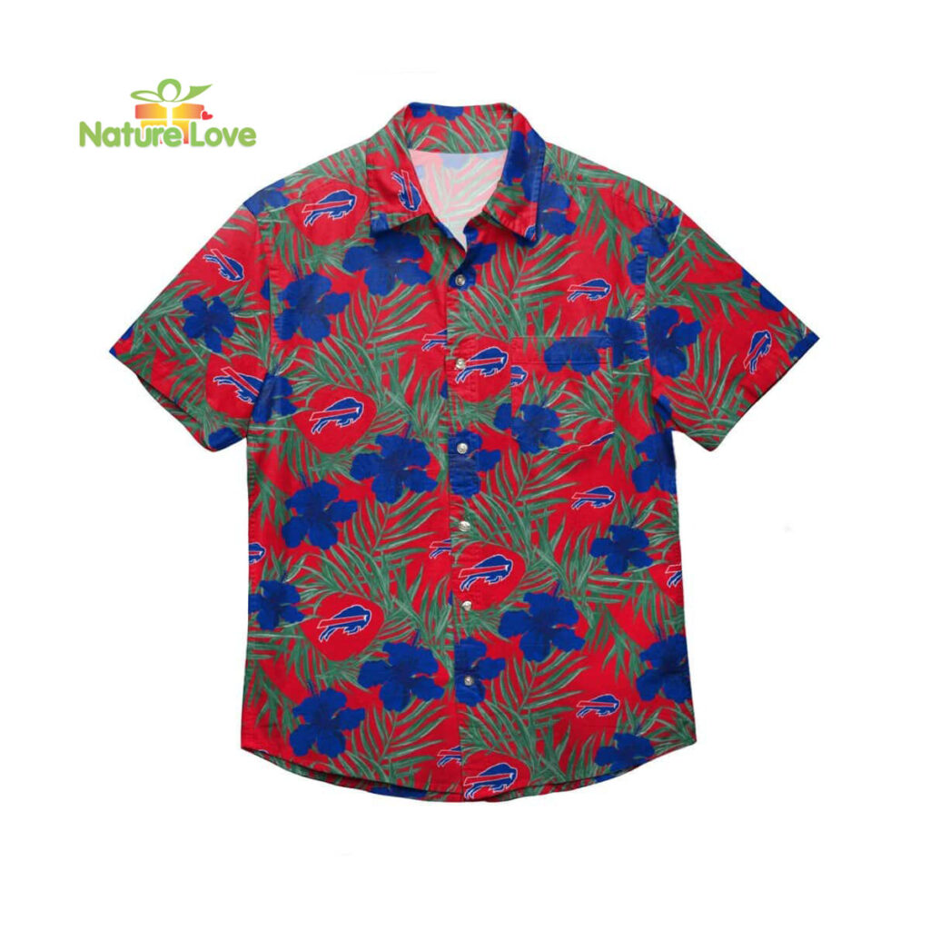 Buffalo Bills Blue Hibiscus Palm Leaves Tropical Hawaiian Shirt - The ...