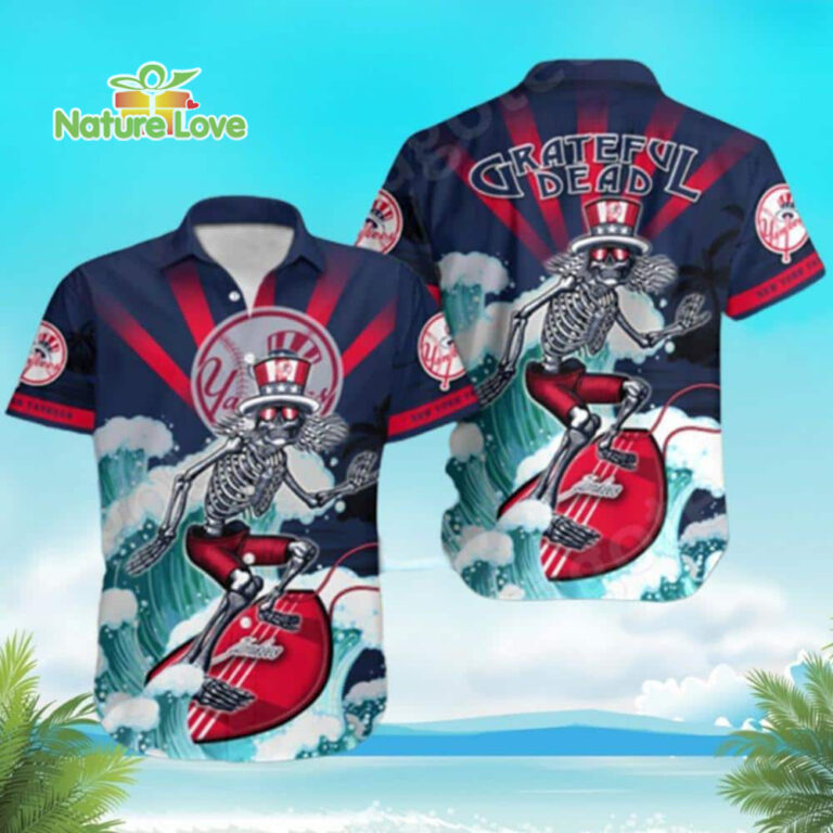 New York Yankees Grateful Dead Skeleton Surfing Hawaiian Shirt - Unique ...