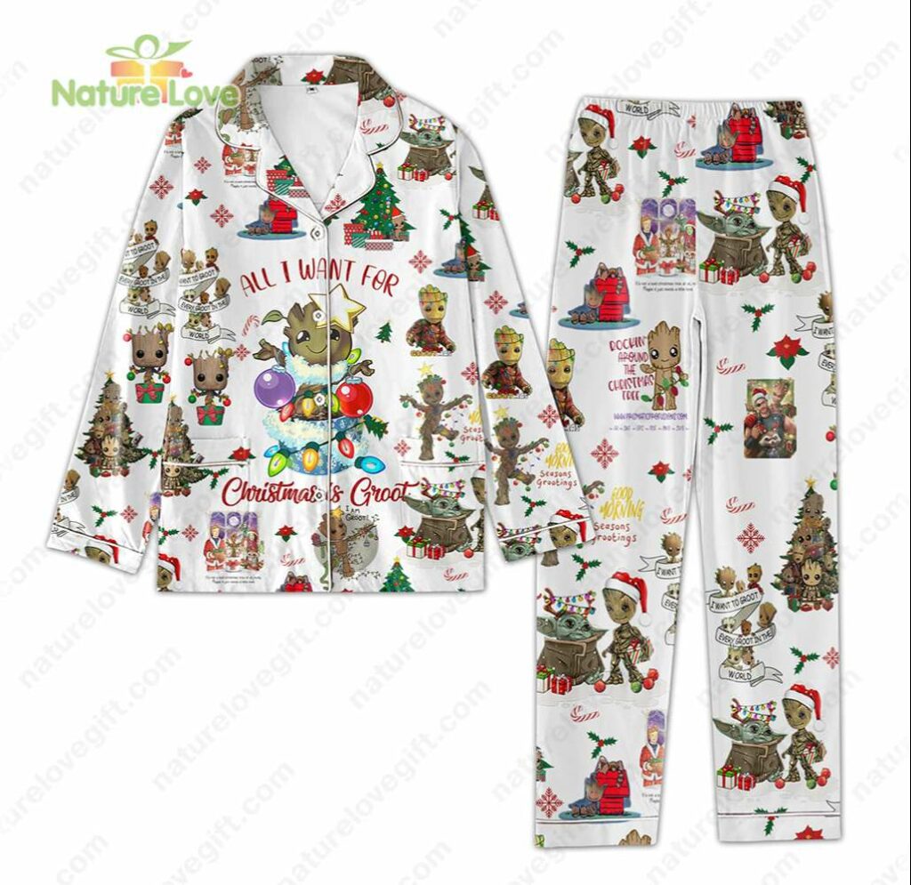 All I Want For Christmas Is Groot Pajama Set Marvel Comics Cute Pajamas ...