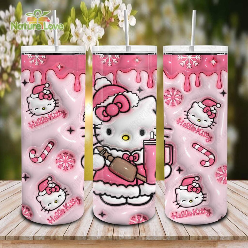 Hello Kitty Dripping Tumbler 3D Pink Christmas 20oz Skinny Tumbler ...
