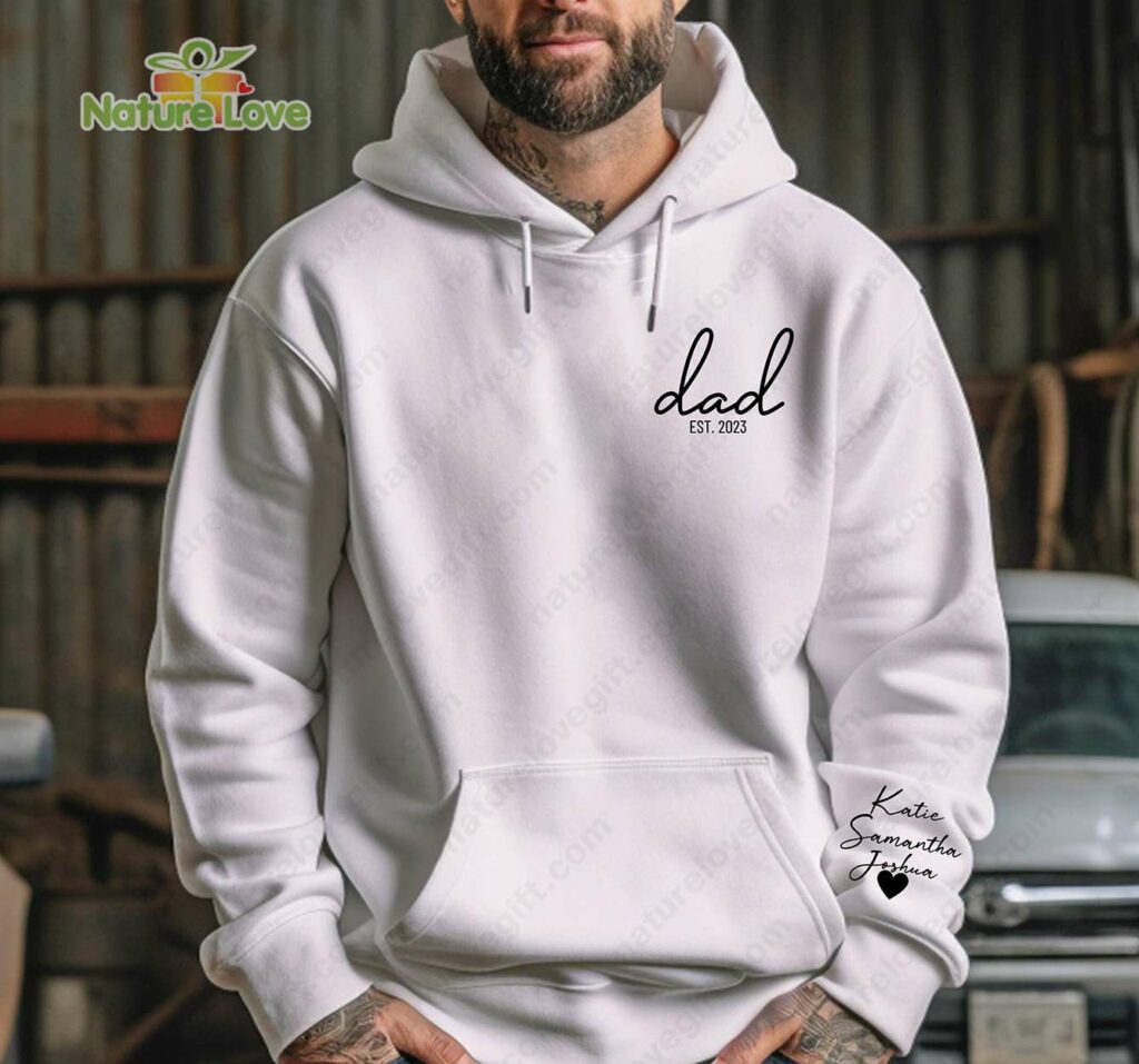 Dad Est Custom Kids Names On Sleeve Hoodie Fathers Gift - Unique Gifts ...