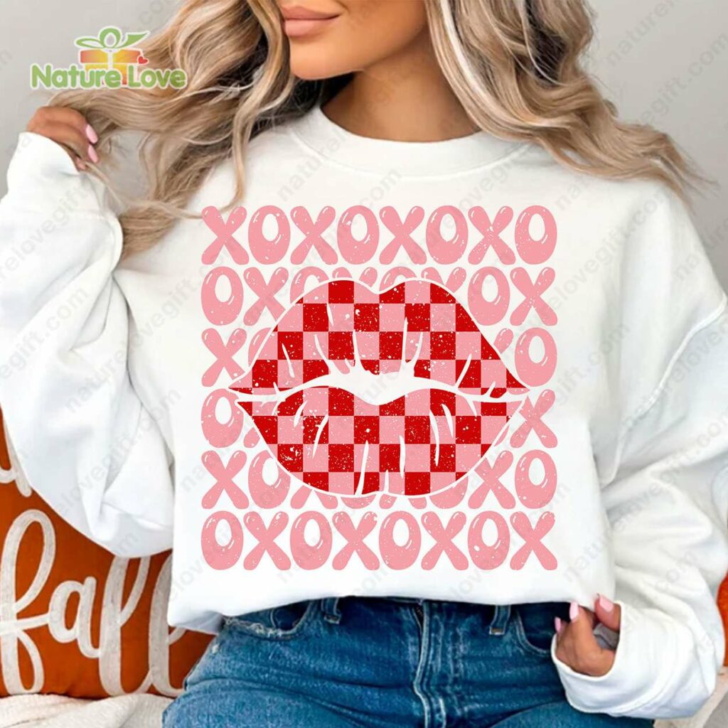 Checker Lips XOXO Valentines Day Shirt Groovy Love Valentine Gift ...