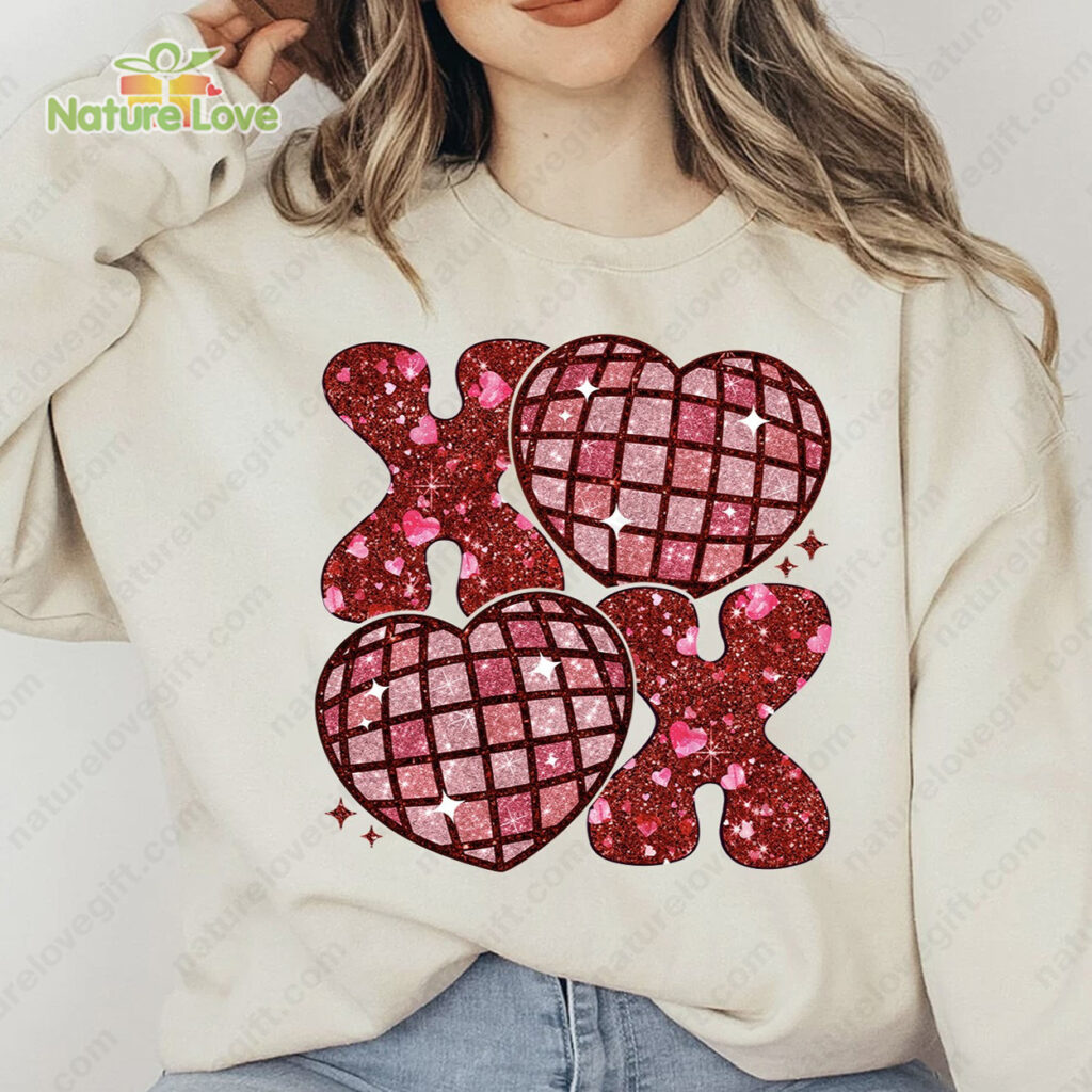 XoXo Valentine Shirt Heart Sequins Glitter Kiss And Hug Valentines Gift ...