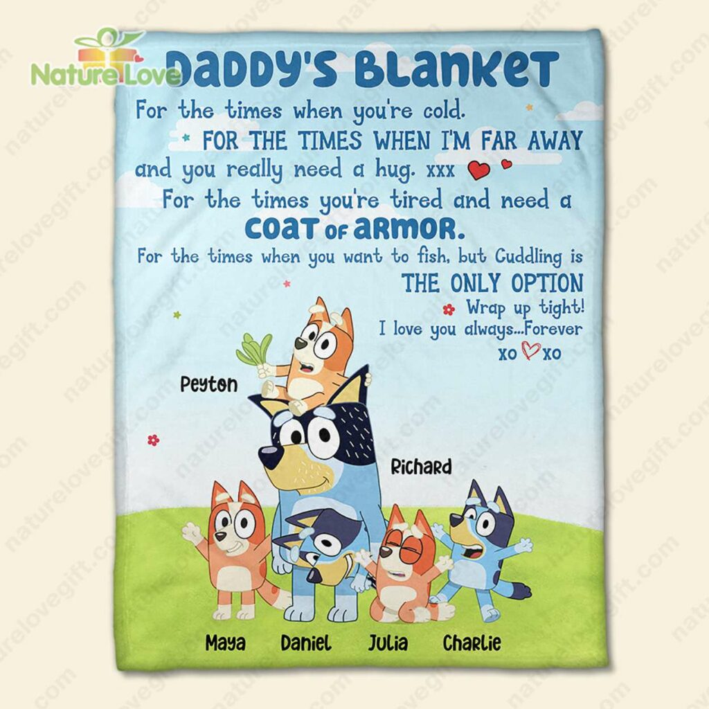 Personalized Bluey Dad Blanket Gifts For Father From Daughter - Unique ...