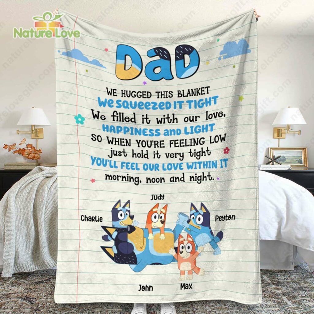 Custom Bluey Blanket For Dad With Name Son Daughter Gift For Father ...