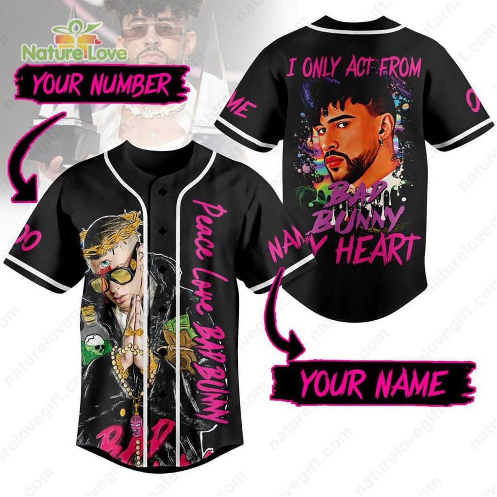 Bad Bunny Peace Love I Only Act From My Heart Custom Baseball Jersey ...