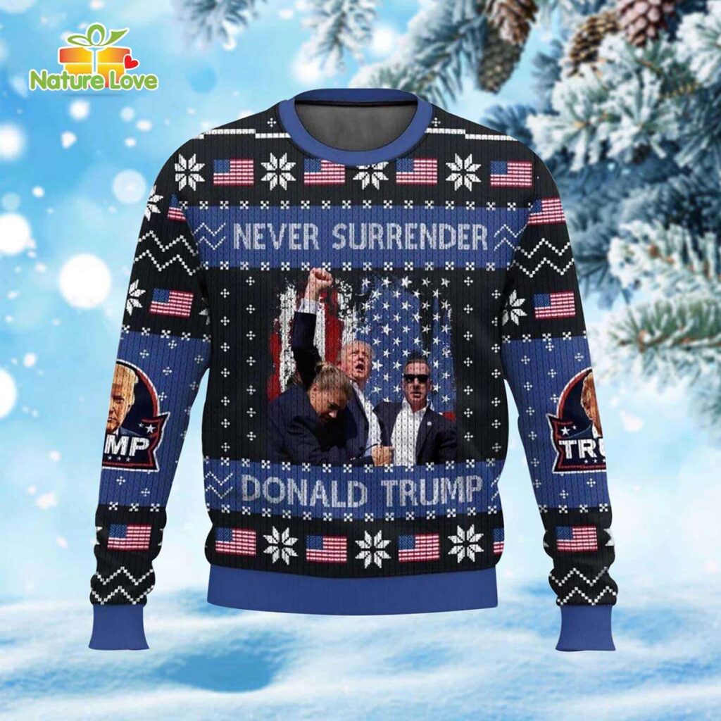 Donald Trump Never Surrender Political Ugly Christmas Sweater - Unique ...