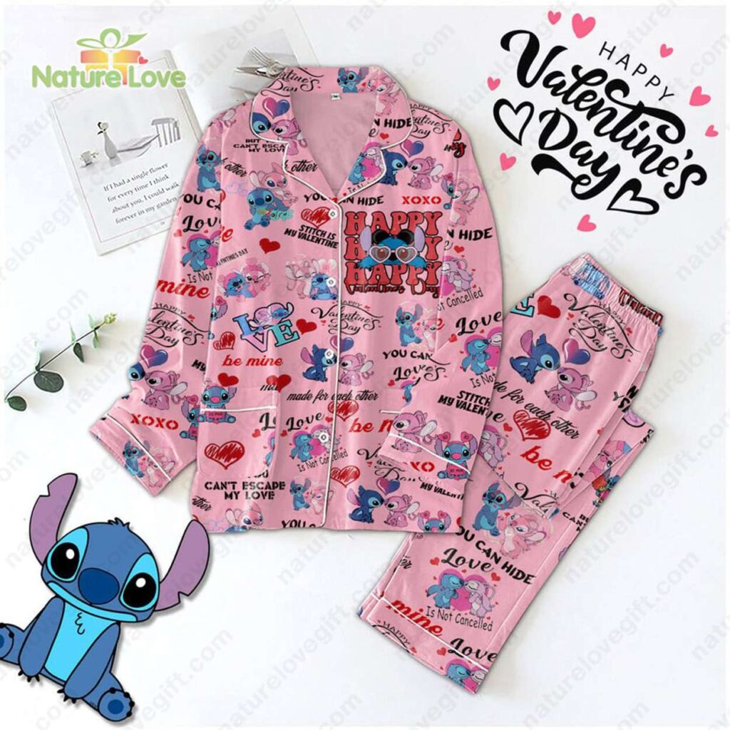 Stitch And Angle Valentine Day Pink Pajamas Set - Unique Gifts for ...
