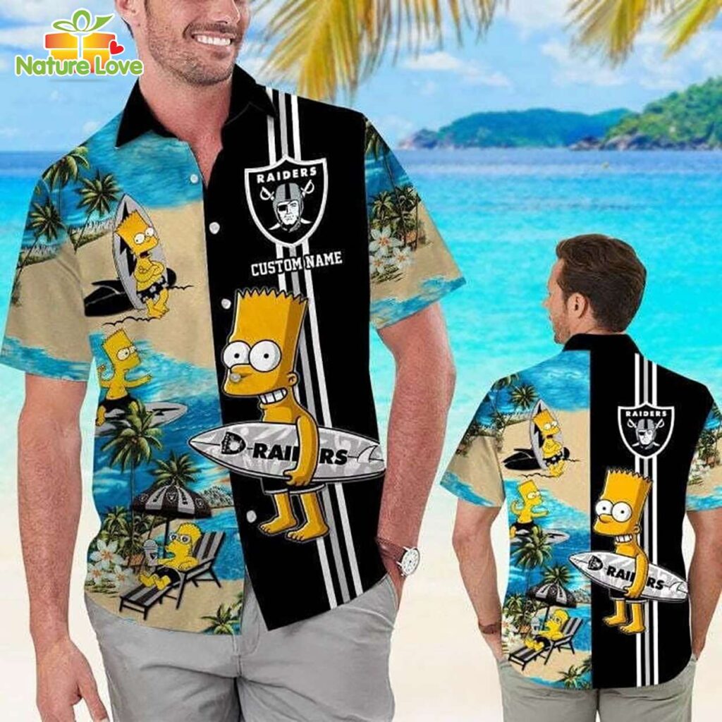 Custom Las Vegas Raiders Bart Simpson Tropical Hawaiian Shirt - Unique ...