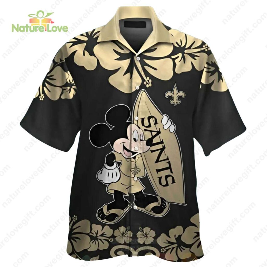 New Orleans Saints Mickey Mouse Hibiscus Floral Hawaiian Shirt - Unique ...