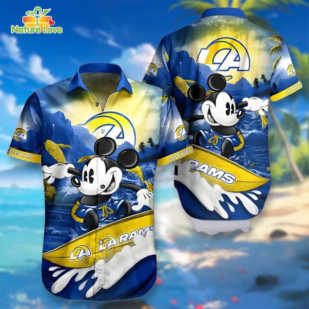 Mickey Mouse Surfing On The Beach Los Angeles Rams Hawaiian Shirt ...