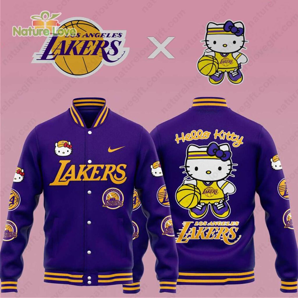 Los Angeles Lakers Hello Kitty Basketball Purple Baseball Jacket ...