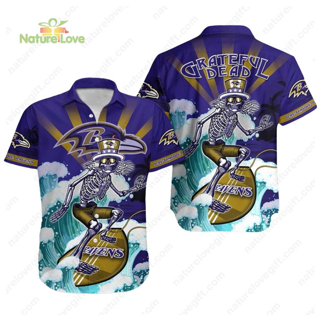 Baltimore Ravens Skeleton Grateful Dead Surfing Ravens Hawaiian Shirt ...