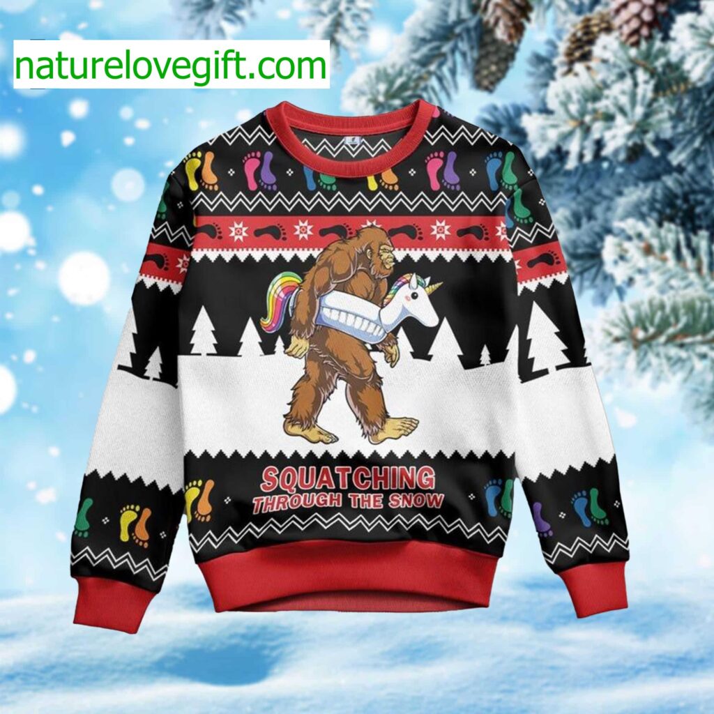 Bigfoot Squatching Through The Snow Ugly Christmas Sweater - Unique ...