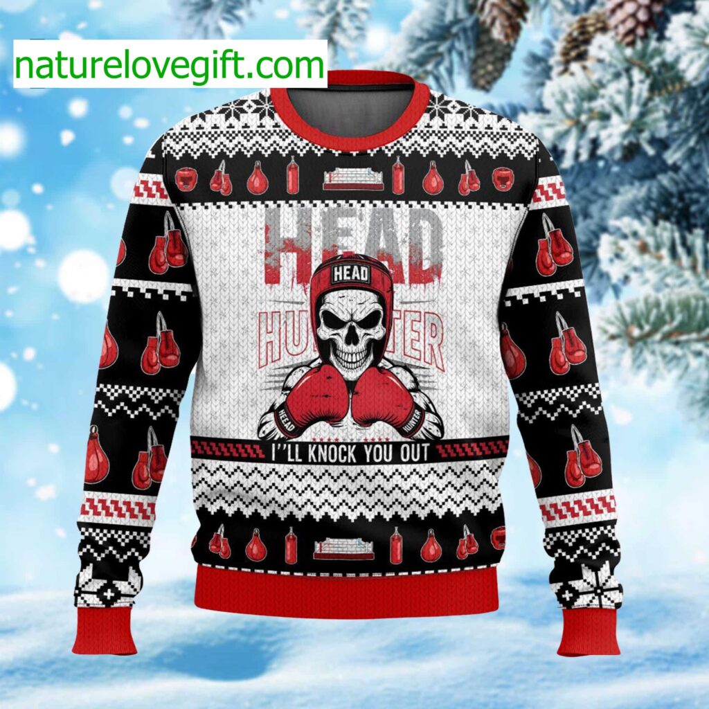 Boxing Head Hunter Christmas Ugly Sweater - Unique Gifts For Every Occasion