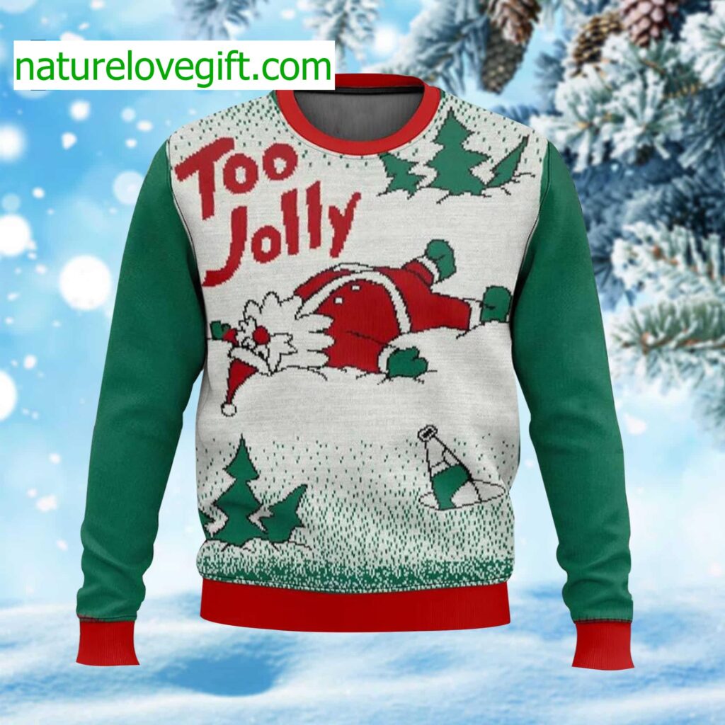 Overly Cheerful Santa Too Jolly Christmas Ugly Sweater - Unique Gifts ...