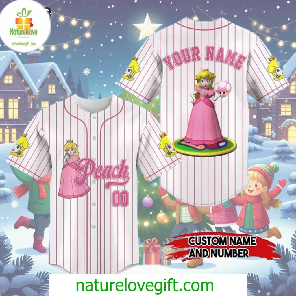 Merry Christmas Super Mario Peach Baseball Jersey Outfit - Unique Gifts ...